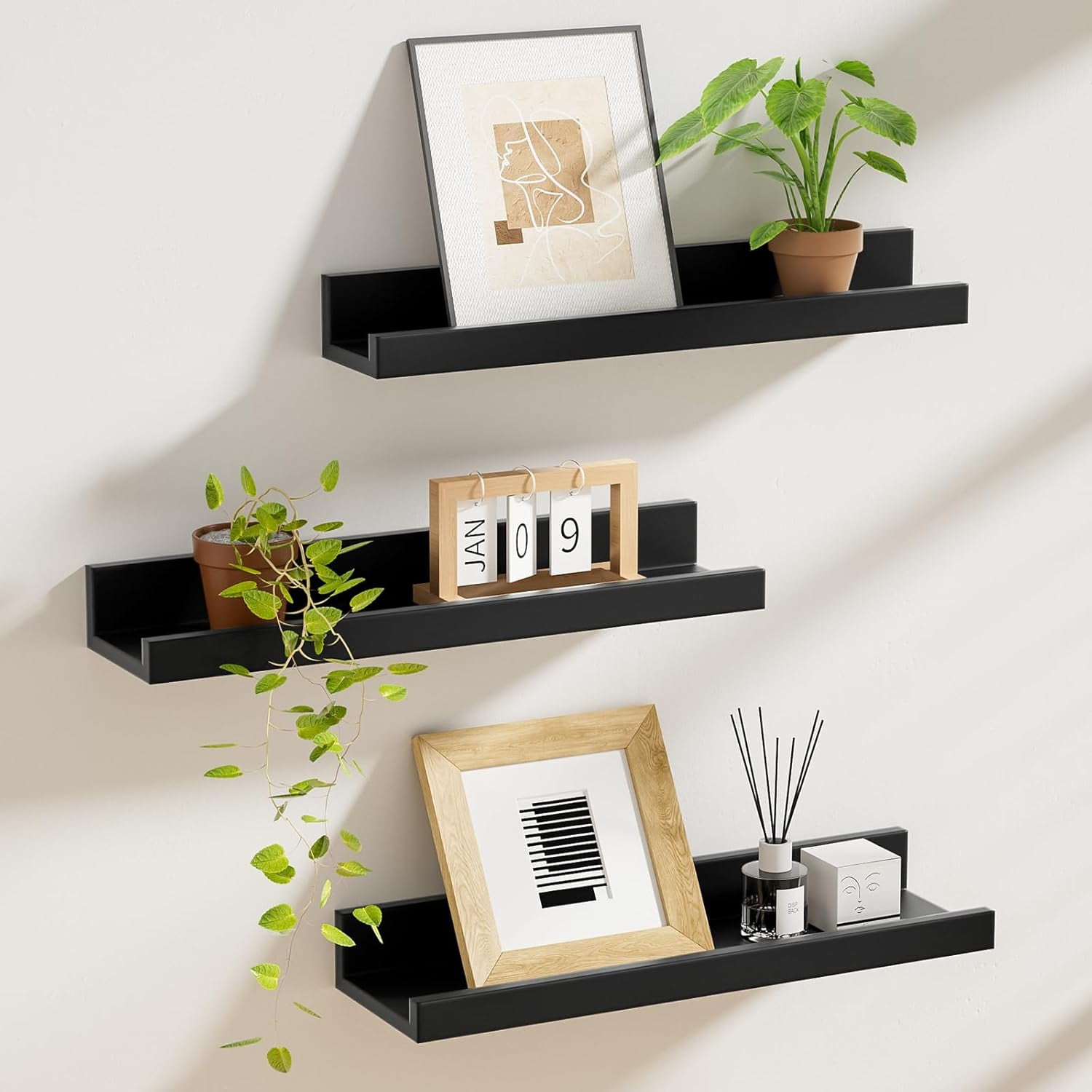 16 Inch Picture Ledge Shelf with Lip,Black Floating Shelves for Wall ...
