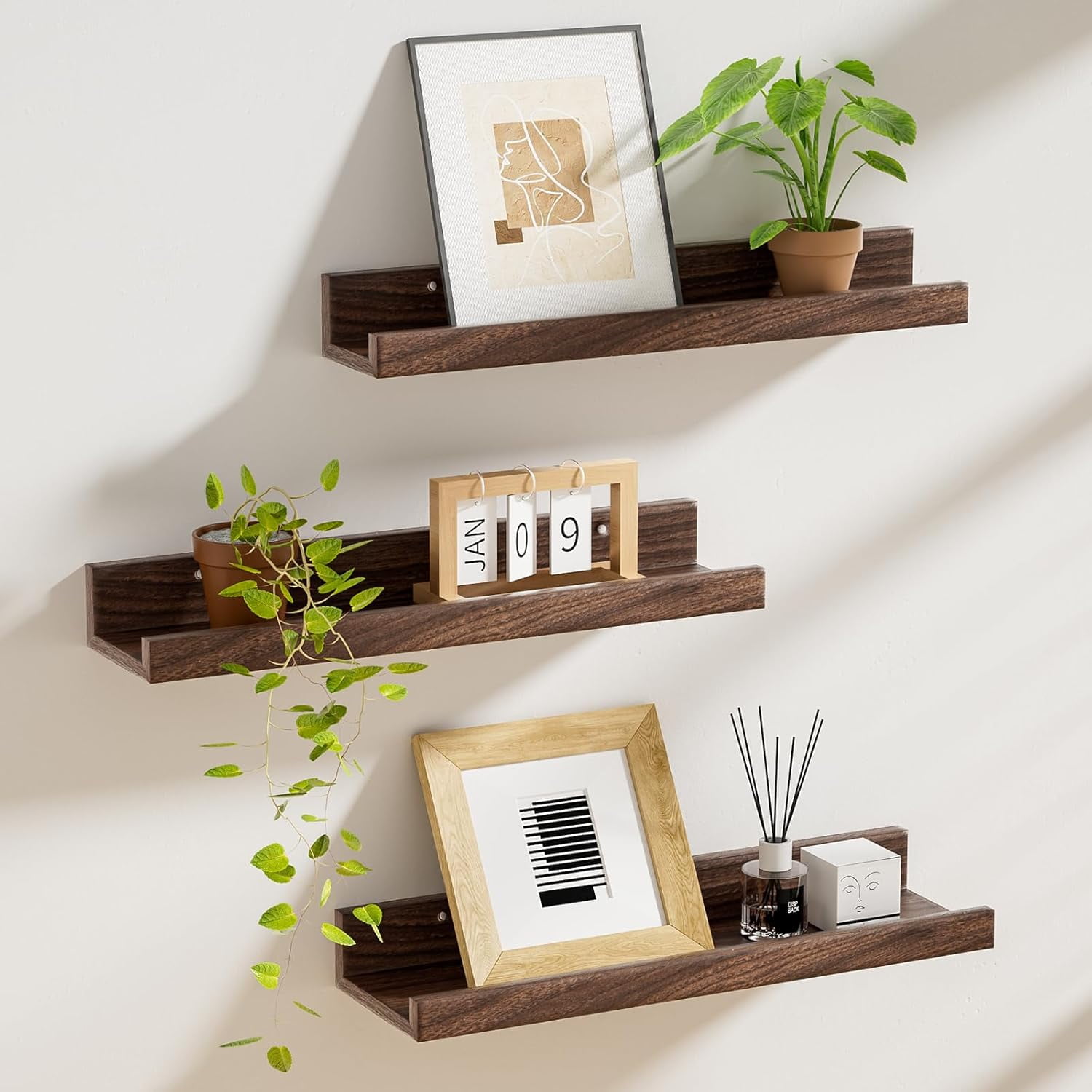 16 Inch Picture Ledge Shelf with Lip,Floating Shelves for Wall Set of 3 ...
