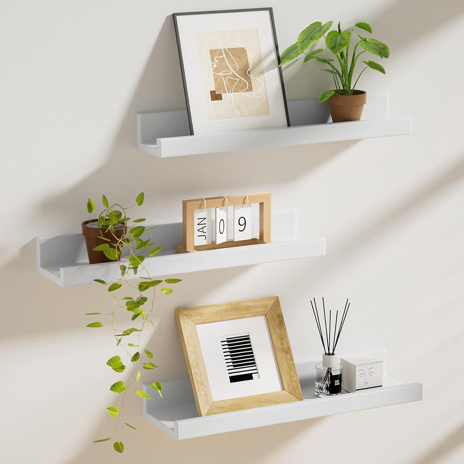 16 Inch Picture Ledge Shelf with Lip,White Floating Shelves for Wall ...