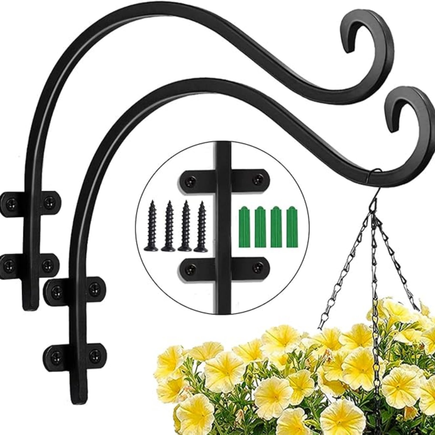 16 Inch Plant Hangers Outdoor 2 Pack Black, Heavy Duty Plant Hanging ...