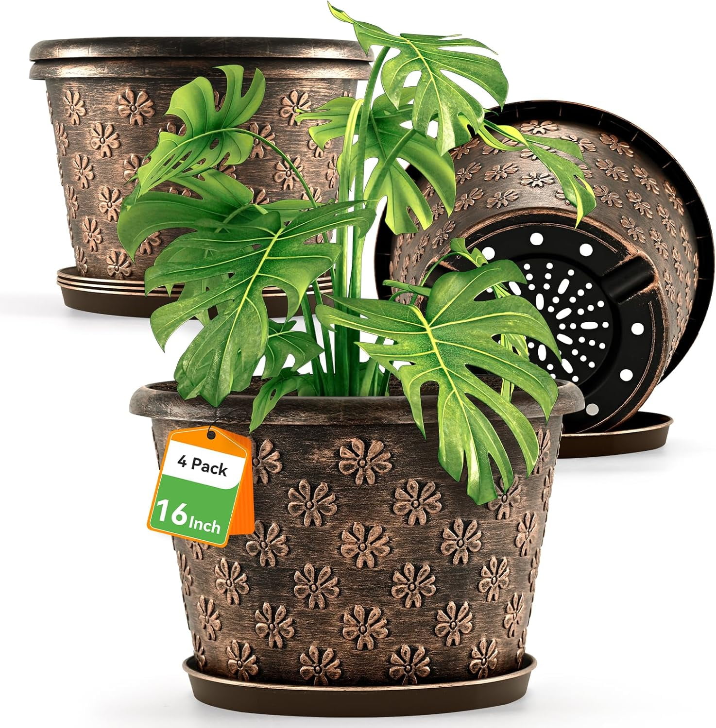 16 Inch Planter Pots for Plants, Plastic Large Flower Pots Indoor ...