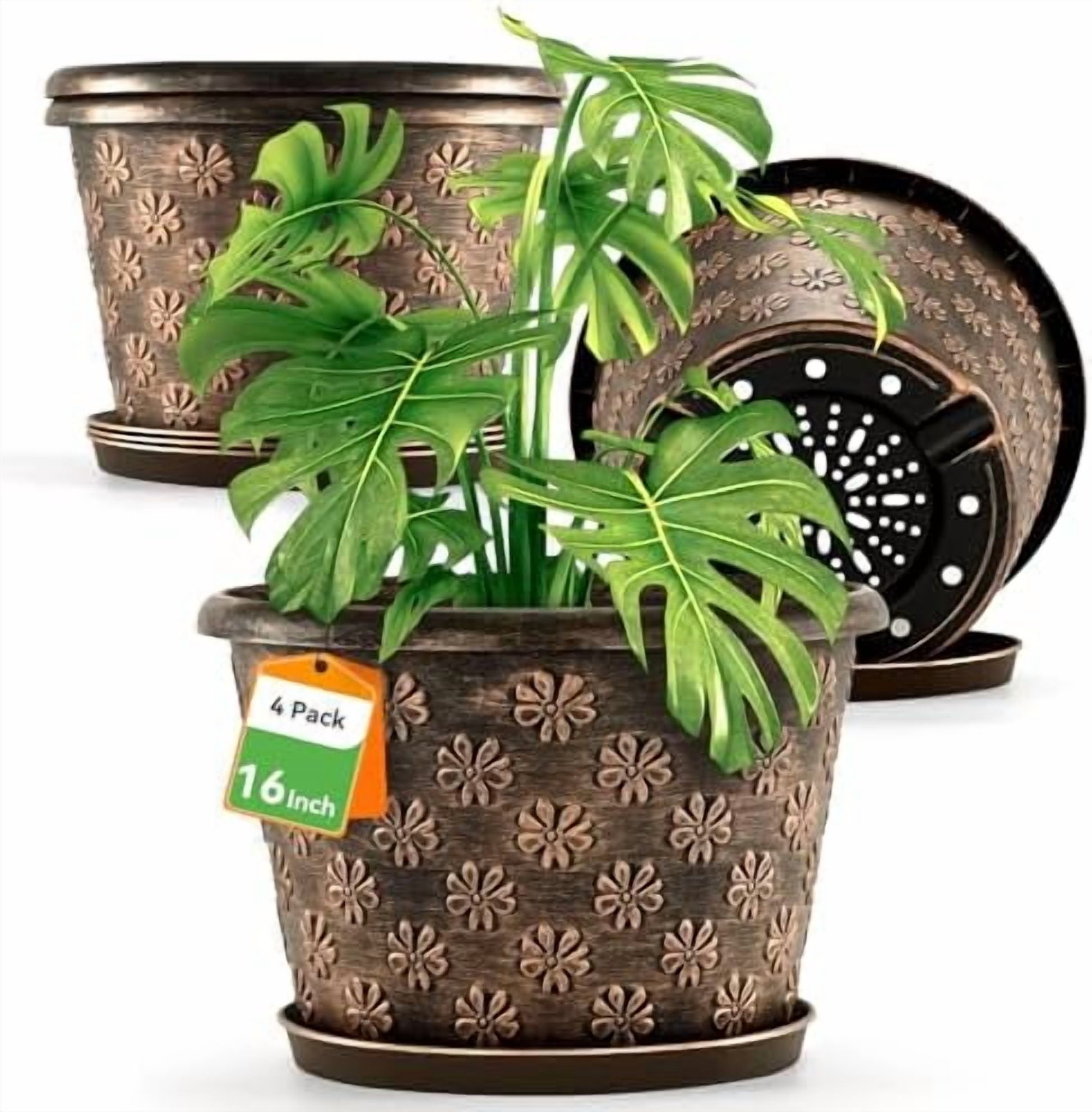 16 Inch Planter Pots for Plants, Plastic Large Flower Pots Indoor ...
