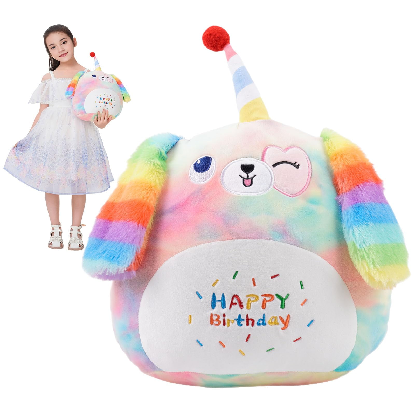 16 Inch Plush Rainbow Dog Stuffed Animal Happy Birthday Dog Hugging ...