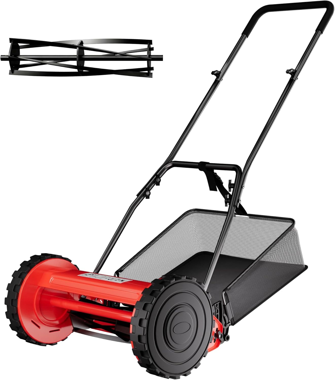 16 Inch Push Reel Lawn Mower 5 Blades Manual Push Mower No Motor, 0.6-1 ...