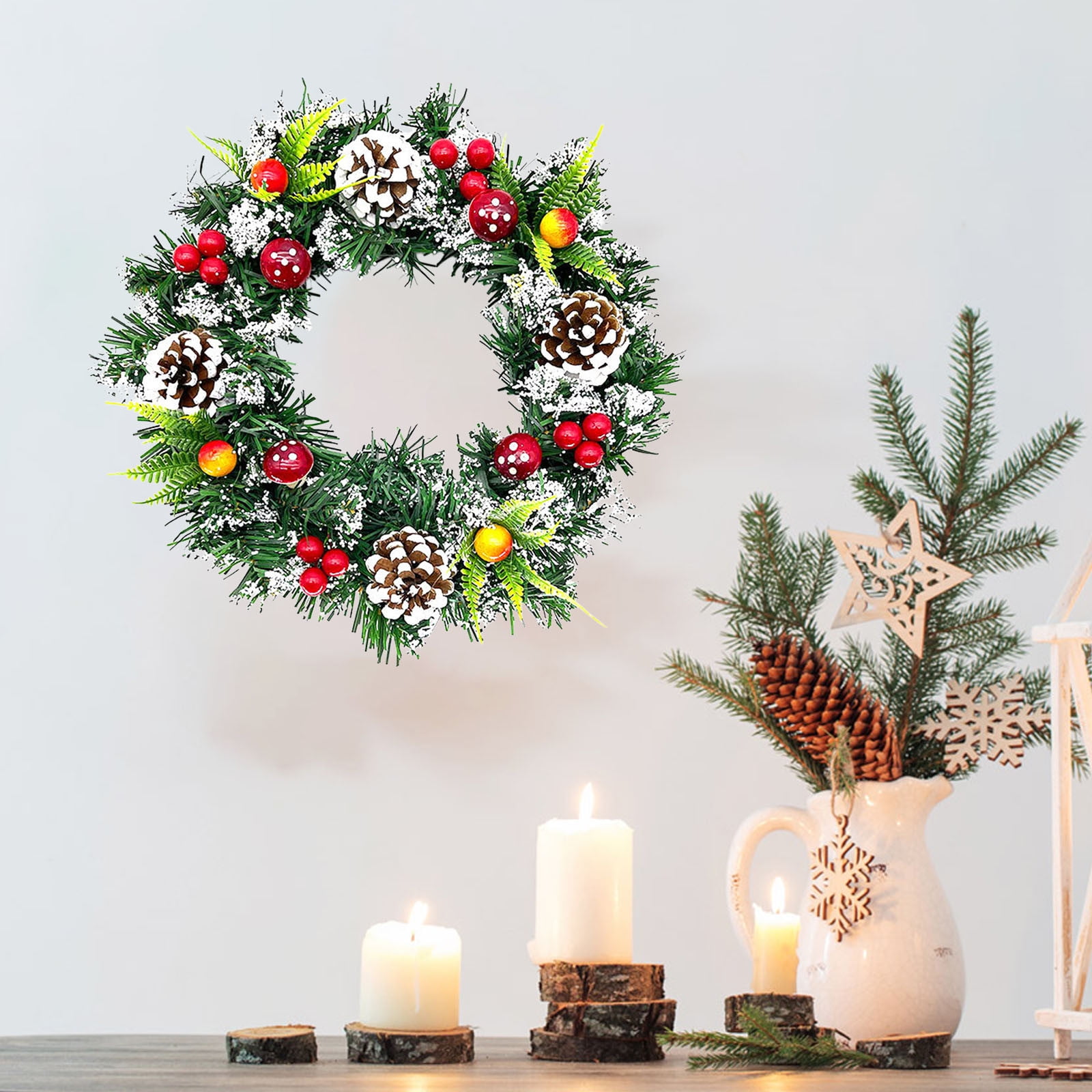 16 Inch Rattan Christmas Wreath - Multicolor Door Decorations for Front ...
