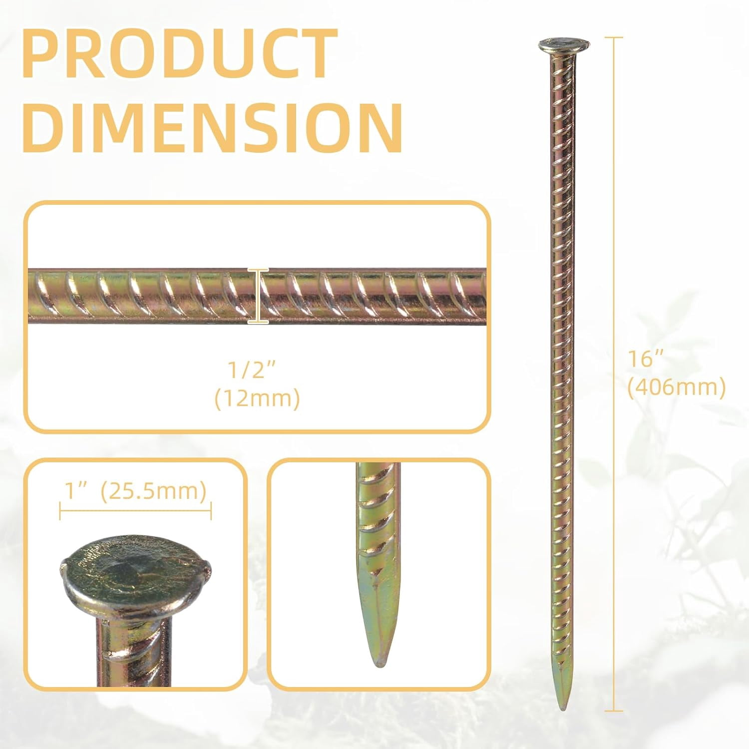16 Inch Rebar Stakes, 1/2 Inch Diameter Galvanized Steel Ground Anchors ...