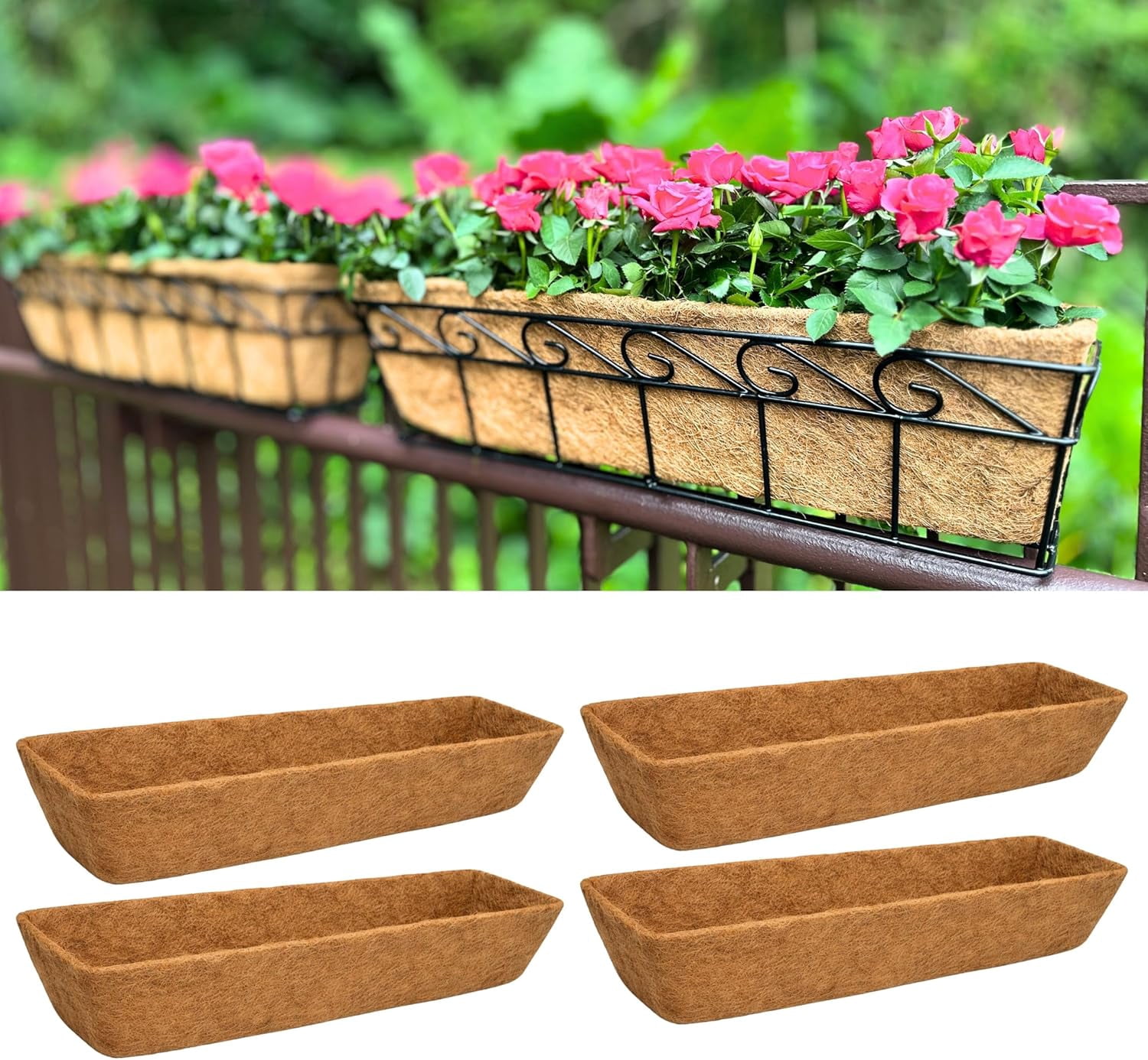 16 Inch Rectangular Coconut Coir Liners 6 Pack for Planter Boxes Medium ...