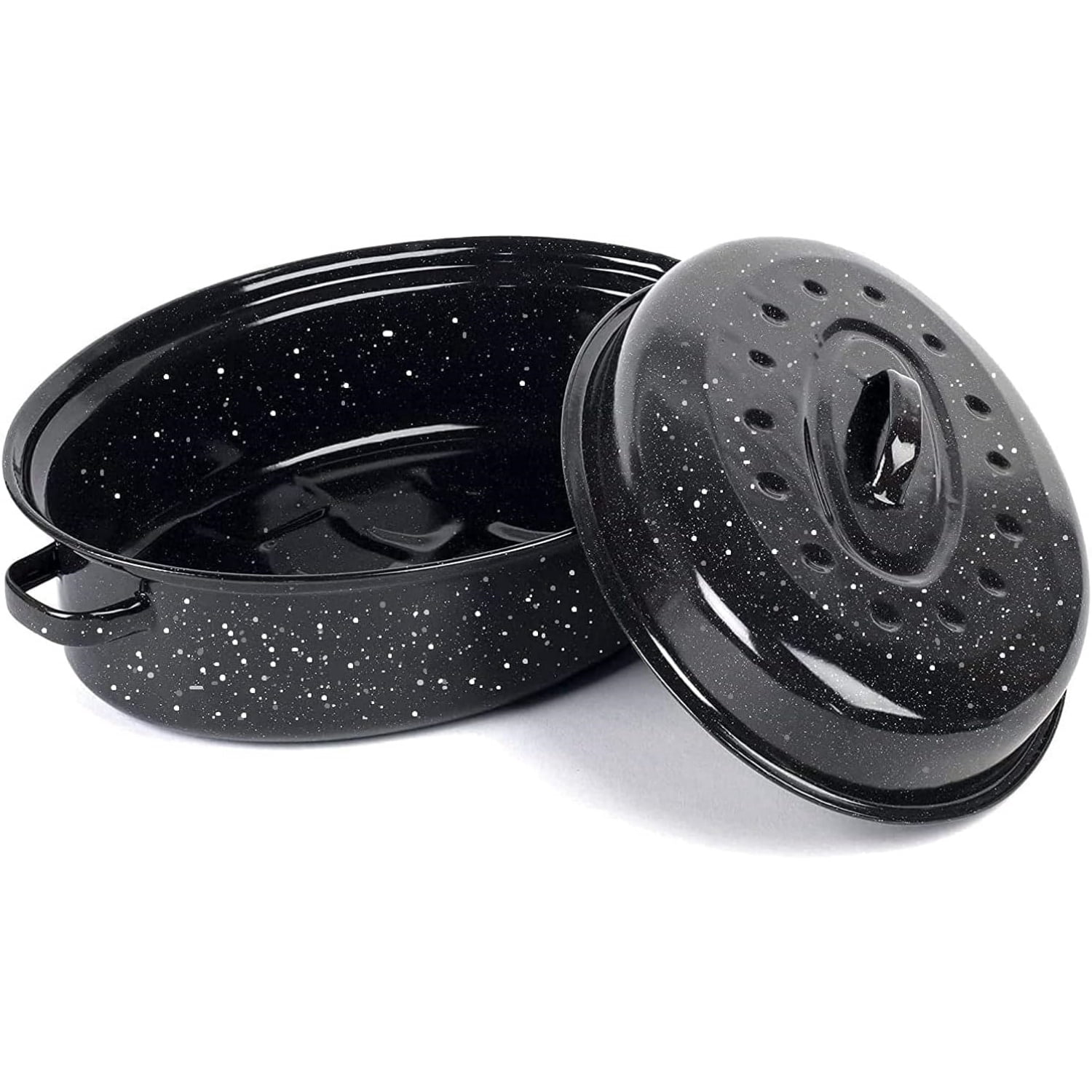 16 Inch Roasting Pan with Lid - Covered Oval Roaster - Enamel Carbon ...