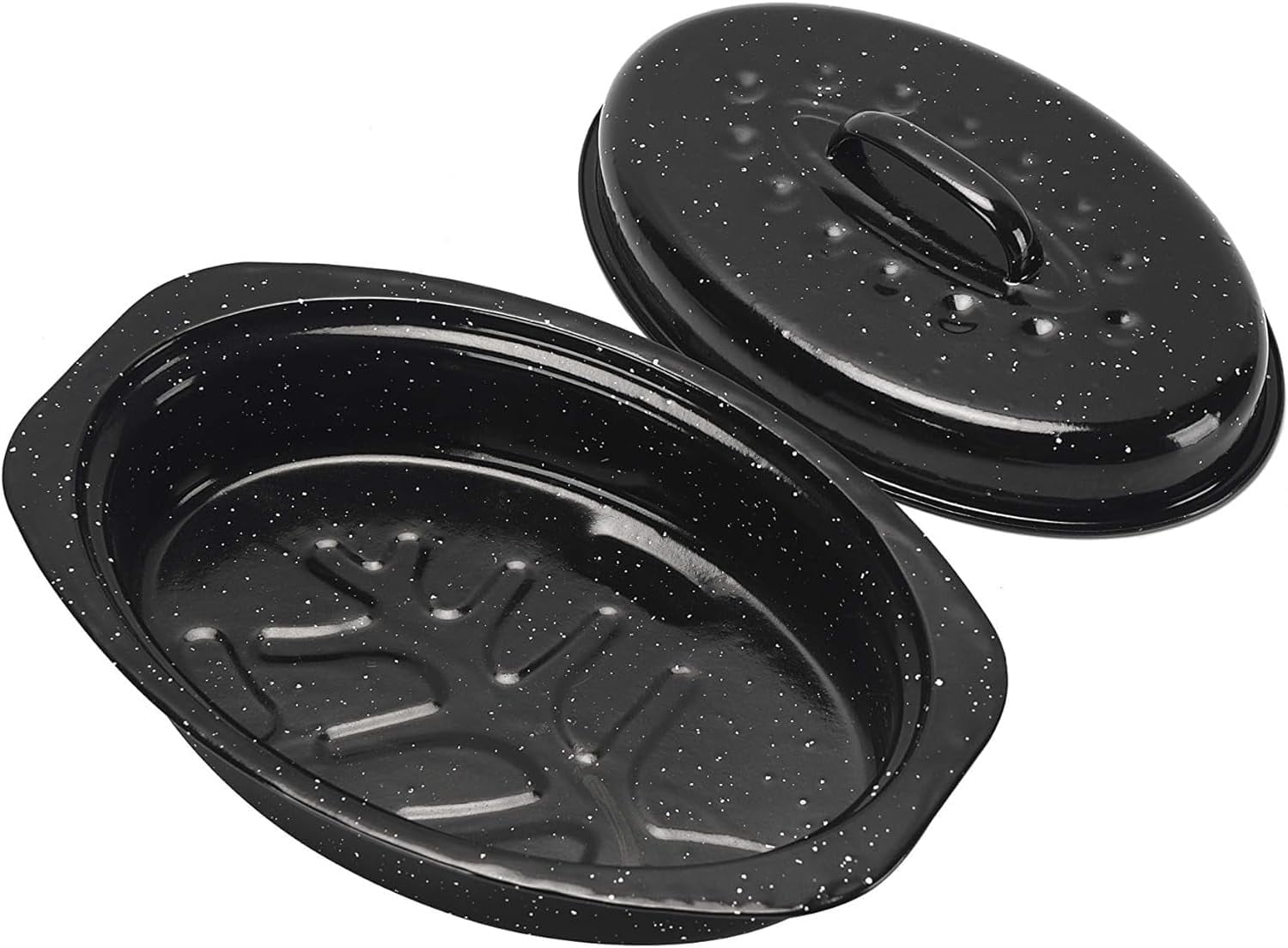 16 Inch Roasting Pan with Lid - Covered Oval Roaster - Enamel Carbon ...