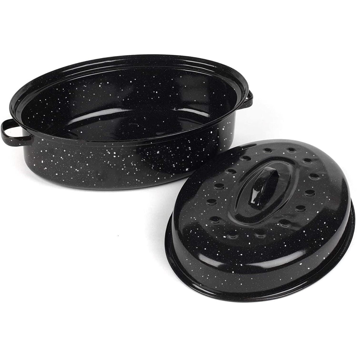 16 Inch Roasting Pan with Lid - Covered Oval Roaster - Enamel Carbon ...