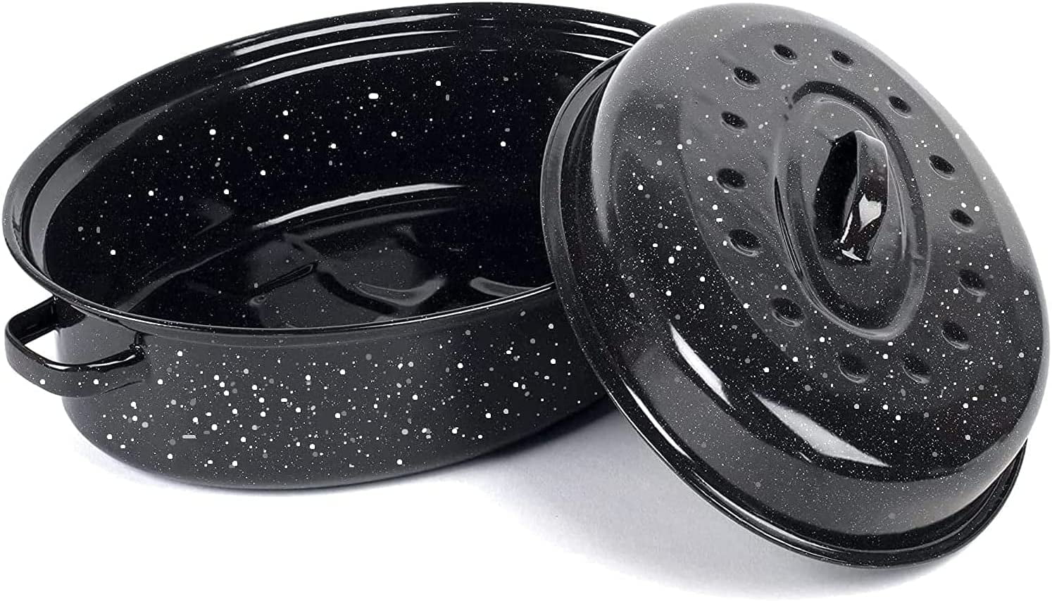 16 Inch Roasting Pan with Lid - Covered Oval Roaster - Enamel Carbon ...