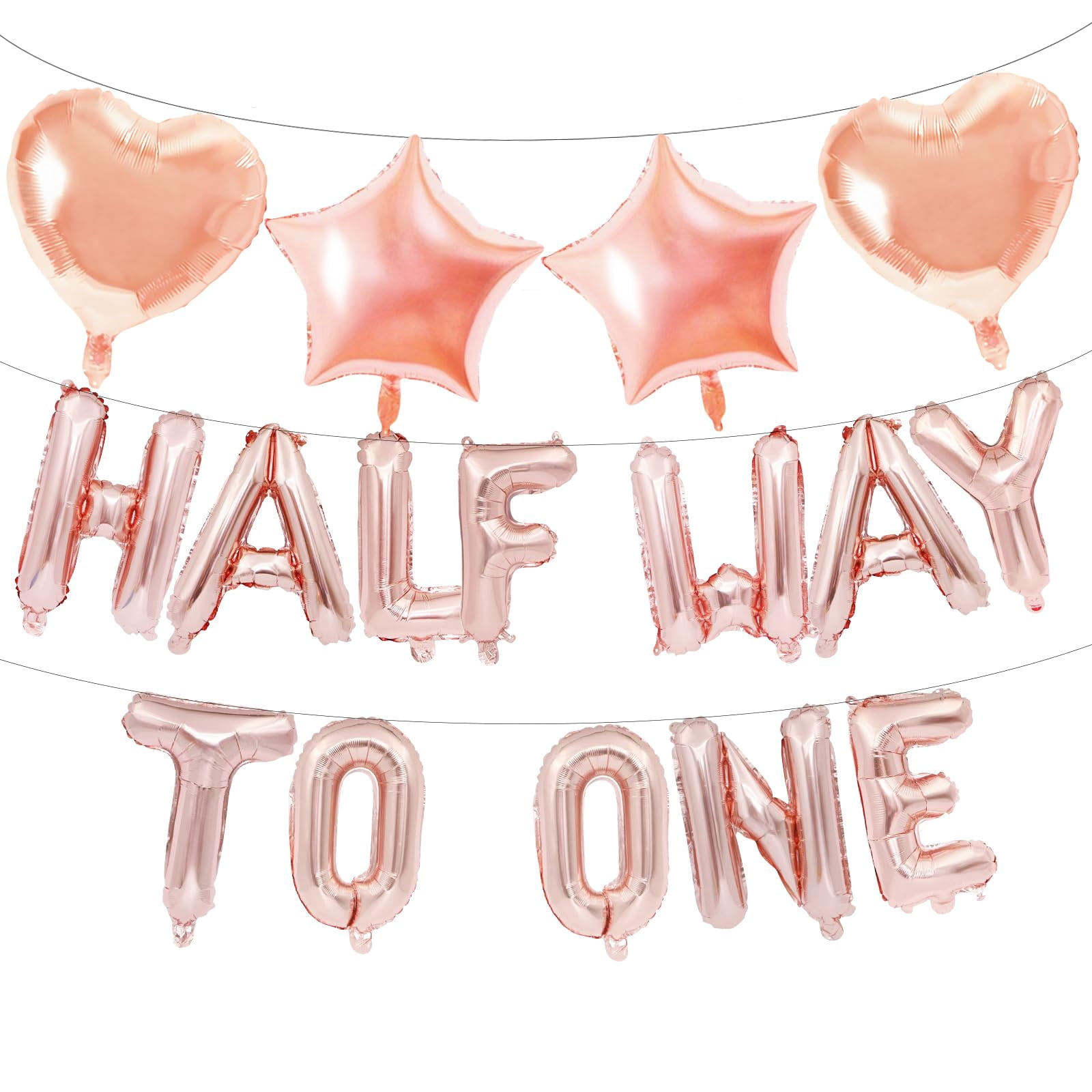 16 Inch Rose Gold HALF WAY AFN1TO ONE Balloons Banner with 18-Inch ...