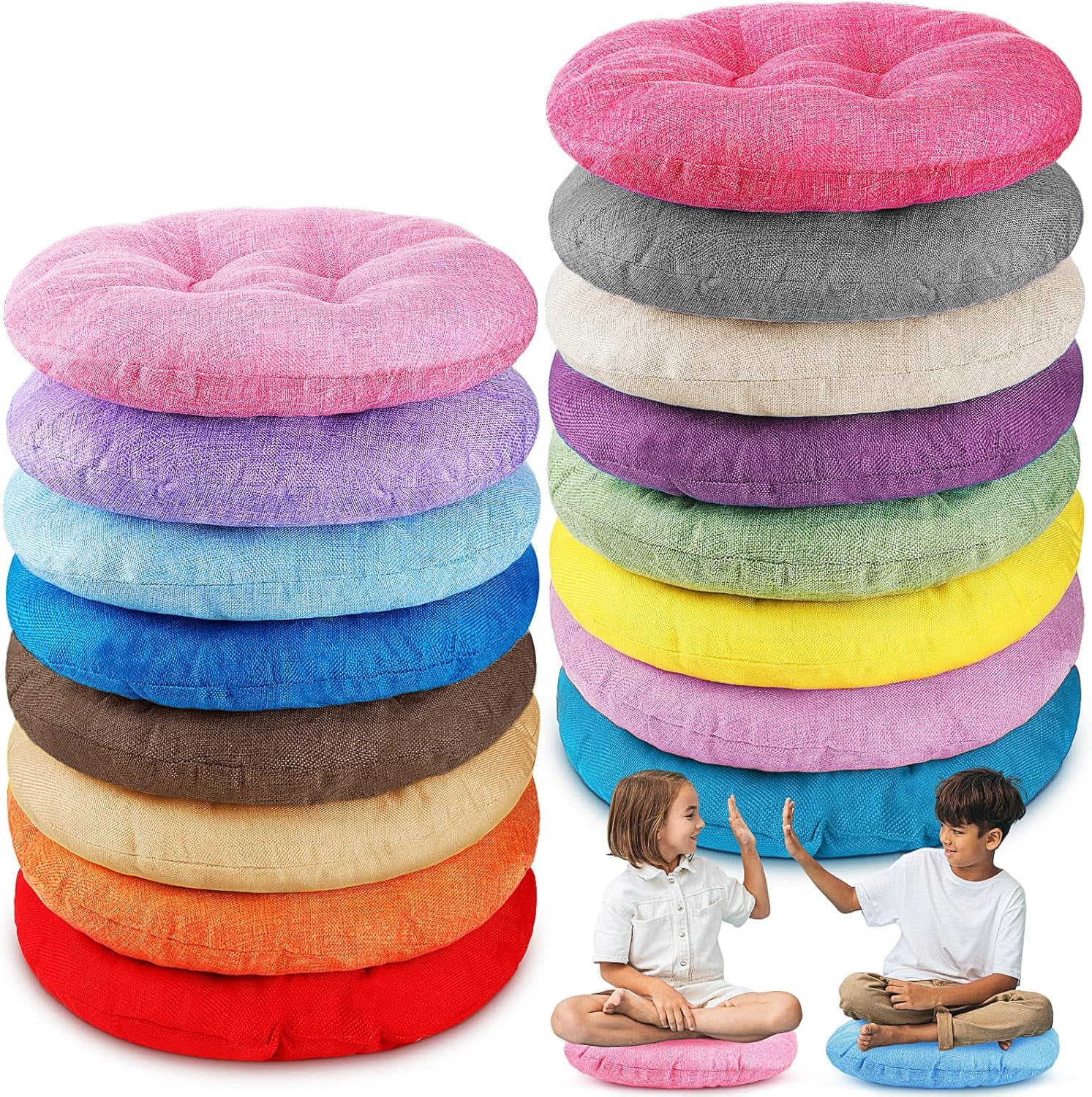 16 Inch Round Floor Cushions for Kids and Toddlers, Flexible Seating ...