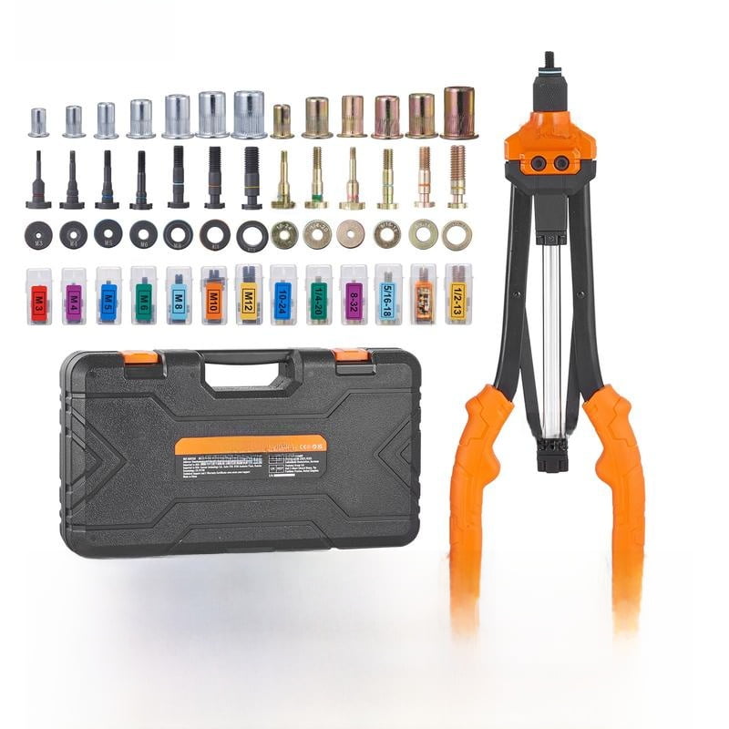 16-Inch Semi-Automatic Rivet Nut Tool Kit with 13 Metric/SAE Mandrels ...