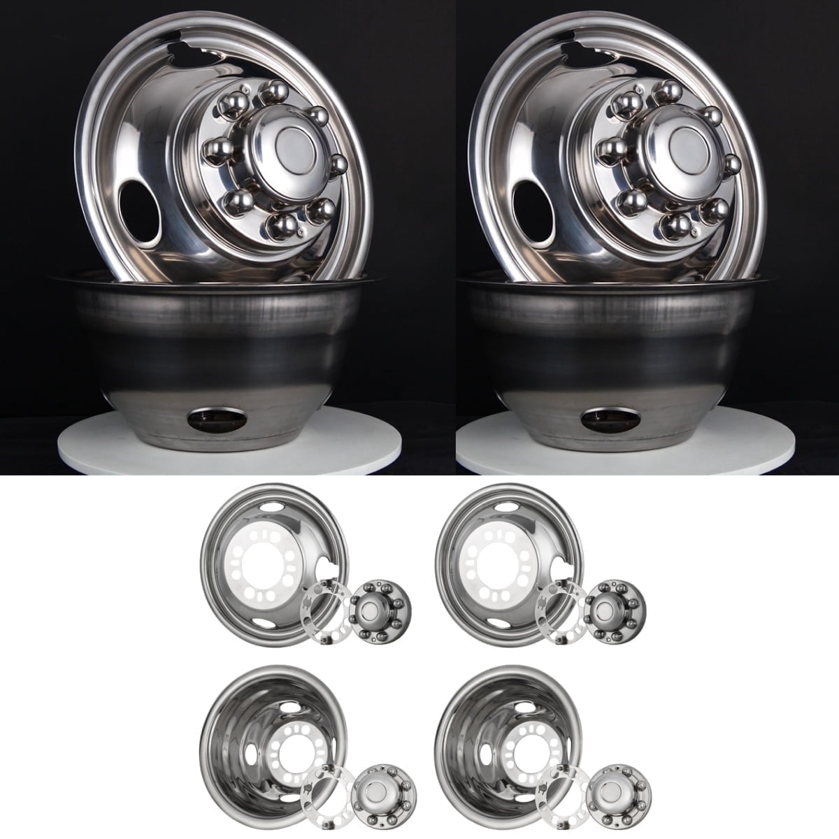 16 inch Set of 4 Dually Wheel Simulators 8 Lugs 4 Hand Holes Bolt on ...