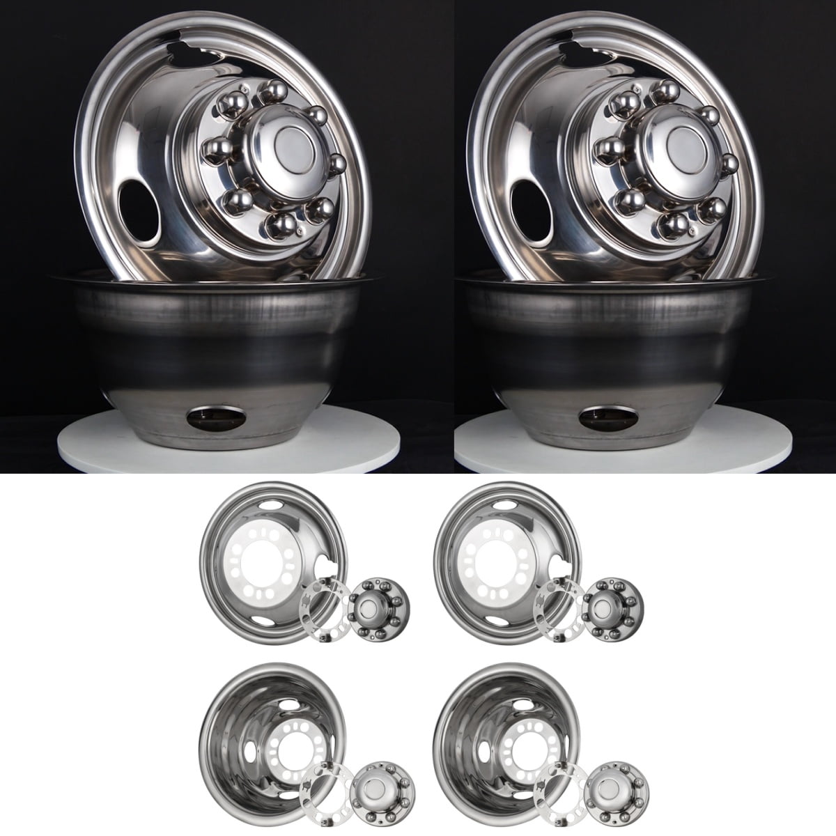 16-Inch Set of 4 Dually Wheel Simulators 8 lugs 4 Hand Holes Bolt on ...