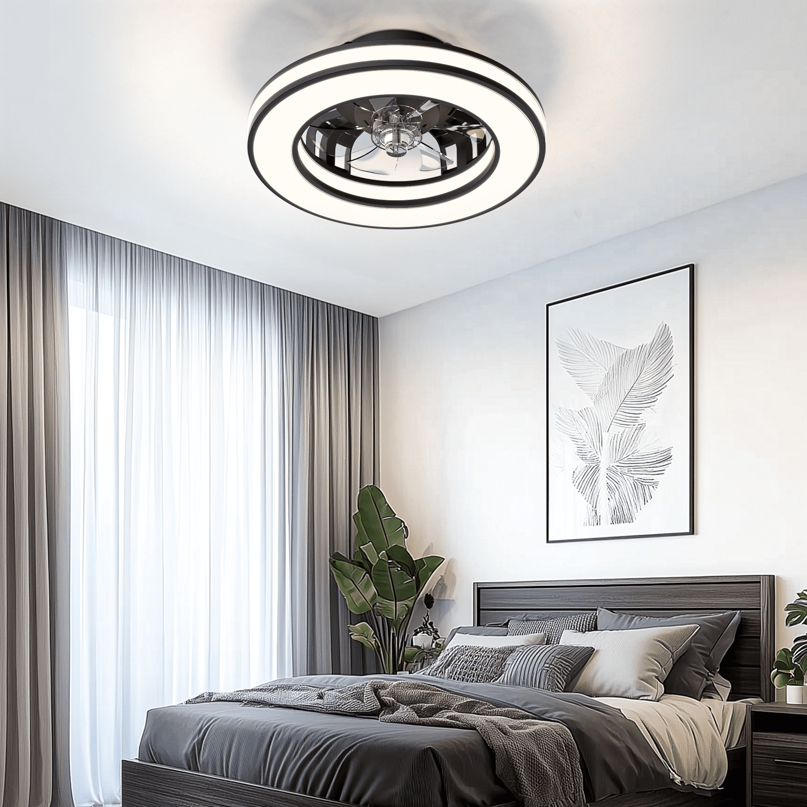 16 Inch Small Ceiling Fans With LED Lights And Remote,Multi-Color,25W ...