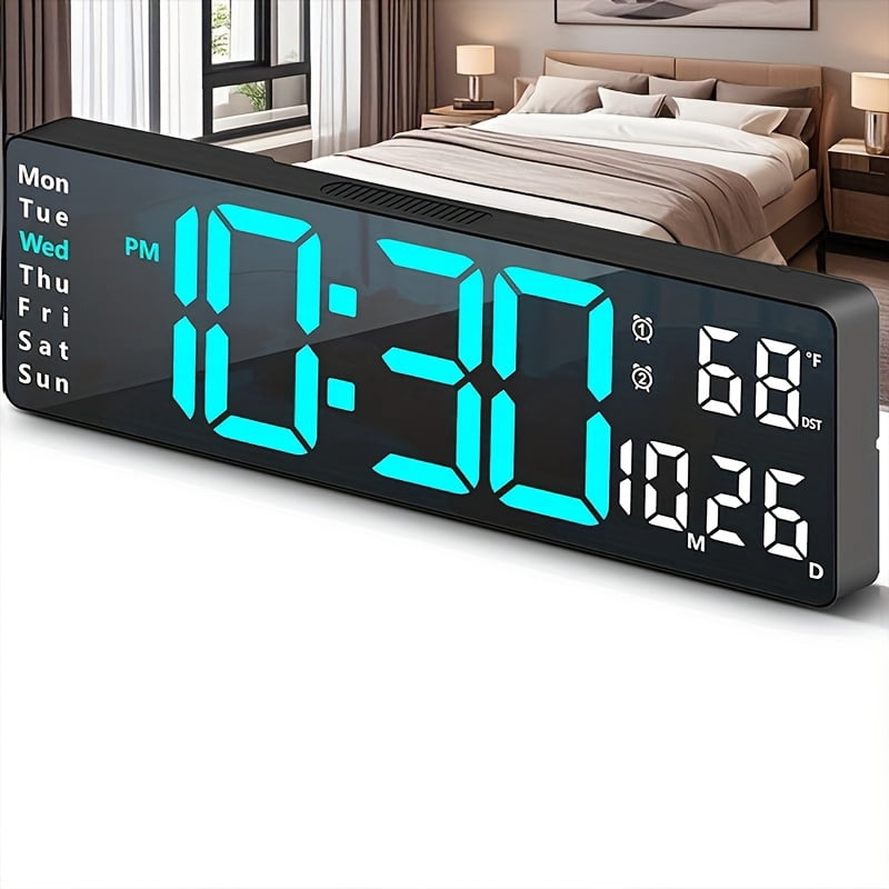 16 Inch Smart Digital Wall Clock Large Color LED 10-Level Auto ...