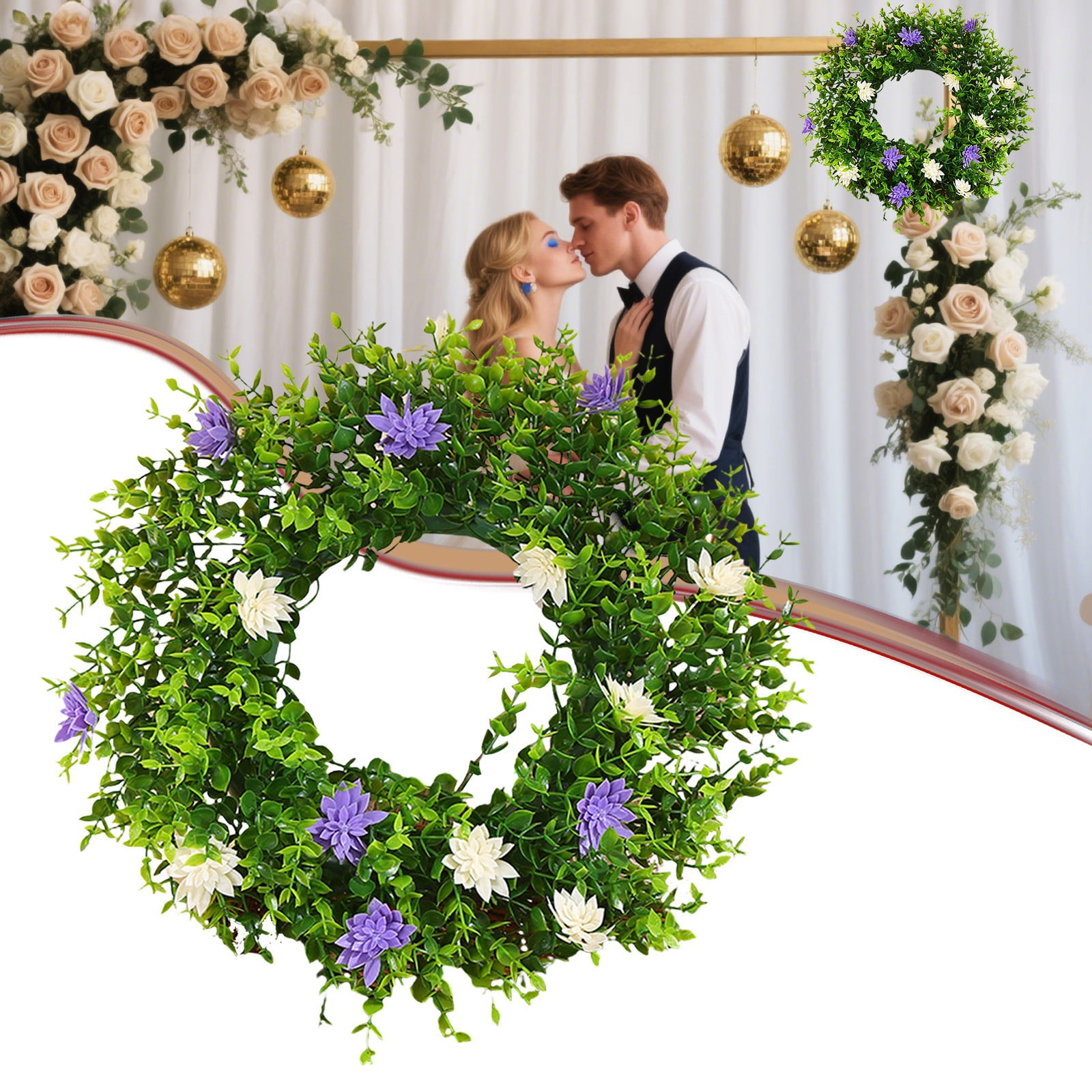 16 Inch Spring Wreath for Front Door, Artificial All Seasons Wreath ...