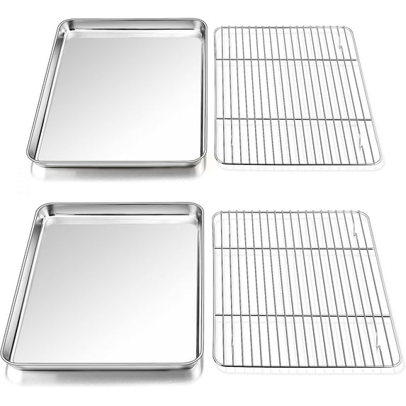 16 Inch Stainless Steel Baking Sheet with Rack Set (2 Pans+ 2 Racks), Cookie Sheets Baking Trays ...