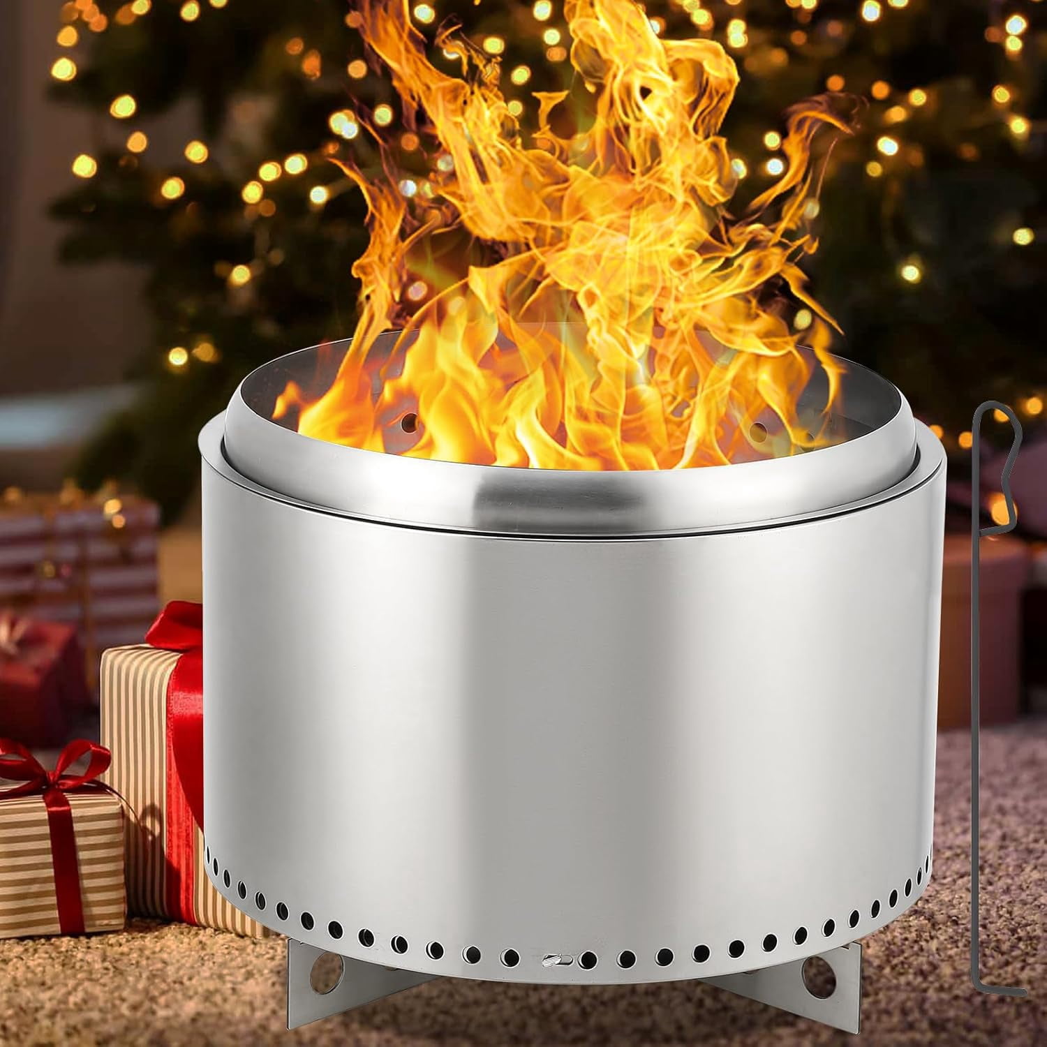 16 Inch Stainless Steel Smokeless Outdoor Fire Pit with Handheld ...