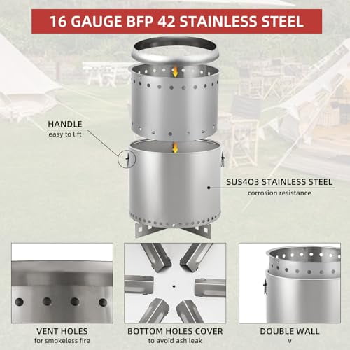 16 Inch Stainless Steel Smokeless Outdoor Fire Pit with Handheld ...