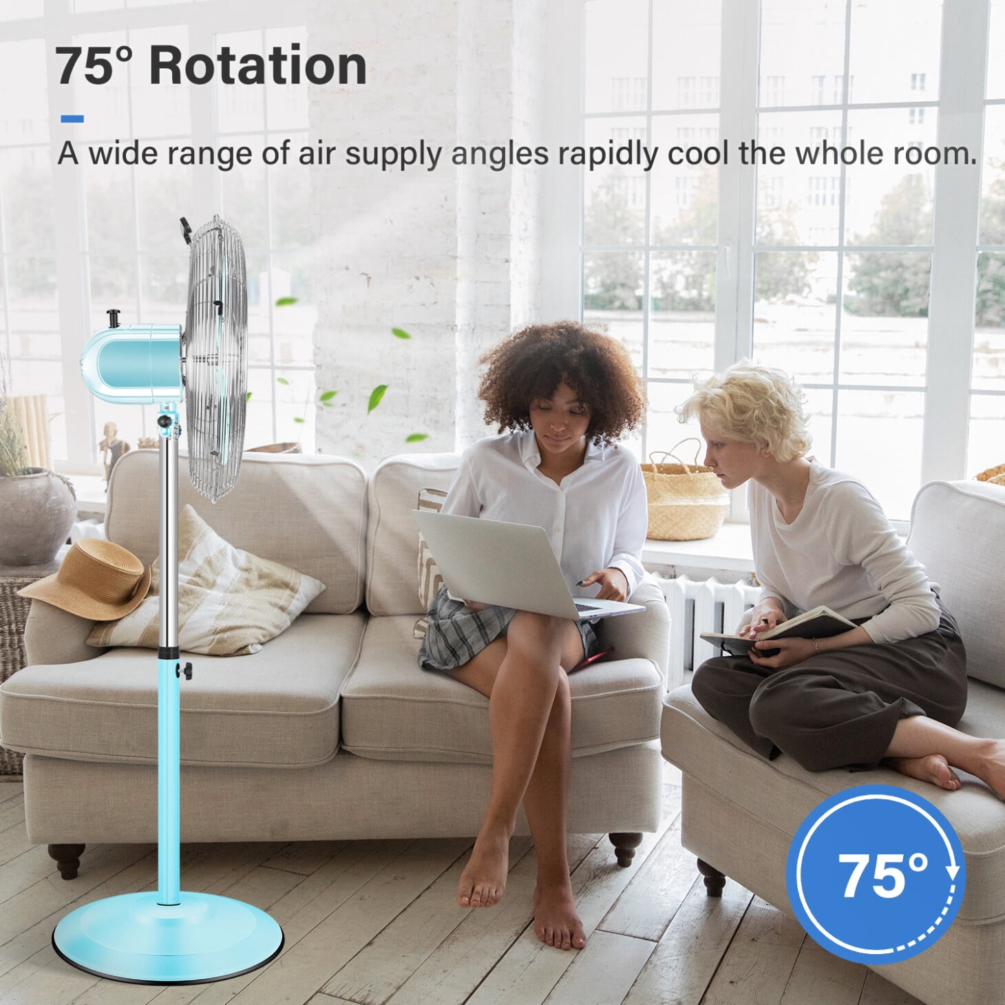 16 Inch Standing Fan, 3 Settings Speeds & Low Noise Floor Fan ...