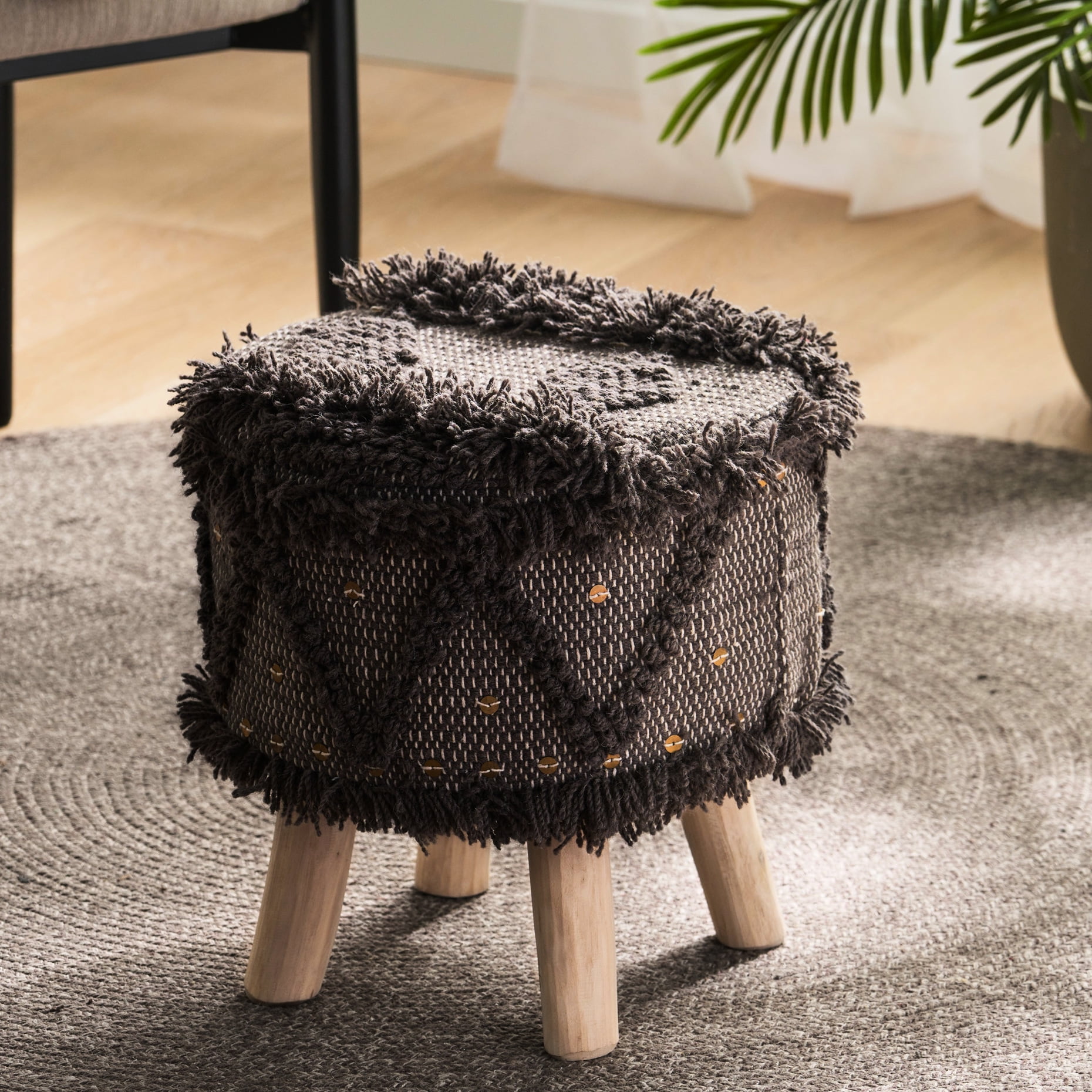 16 Inch Stool - Combining Wool & Cotton And Eucalyptus Wood Handmade 16 ...