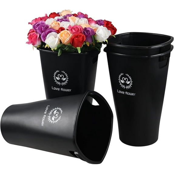 16 Inch Tall Flower Buckets Set with Cutout Handle, Set of 4 Plastic ...
