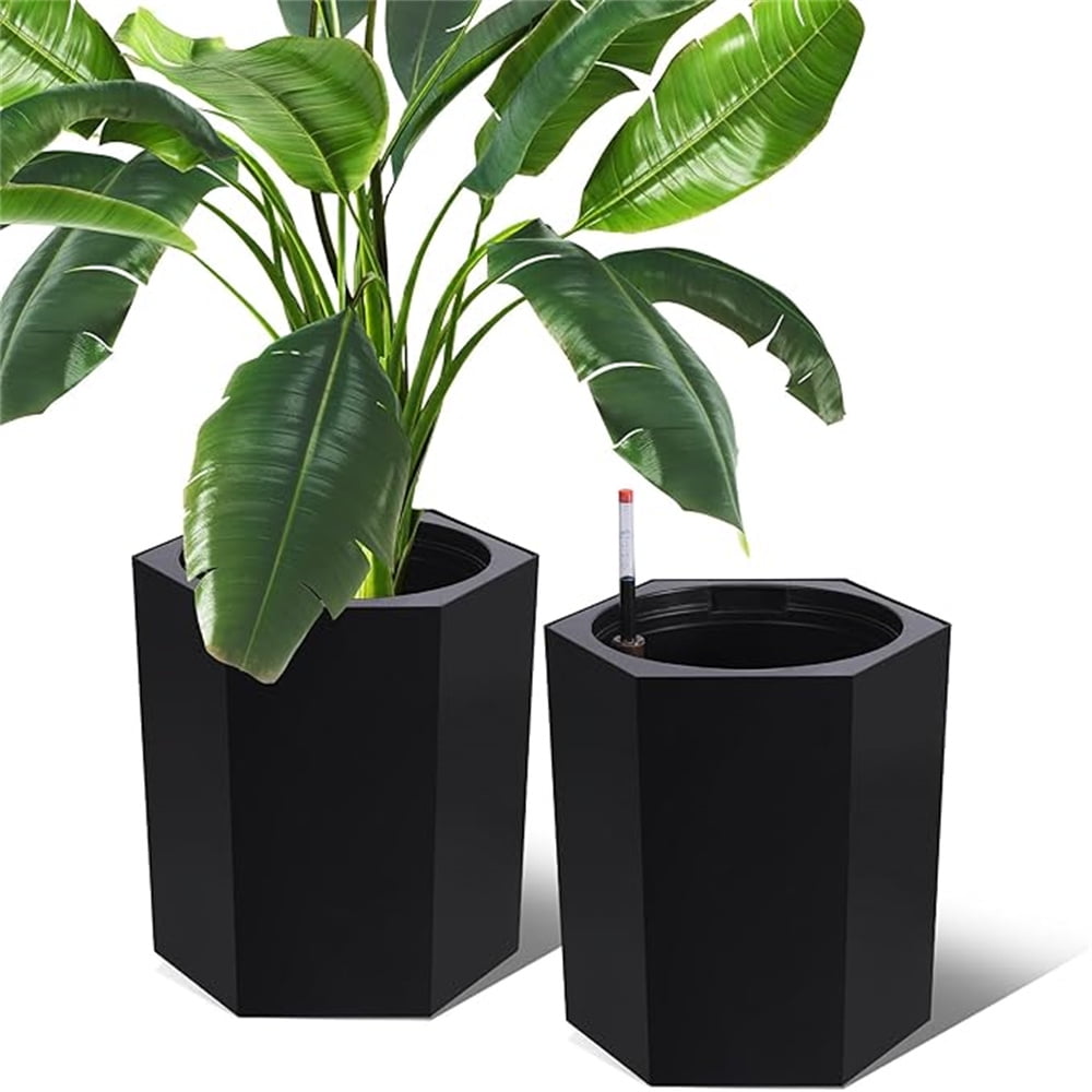 16 Inch Tall Outdoor Planters Set of 2, Self Watering Pots for Indoor ...