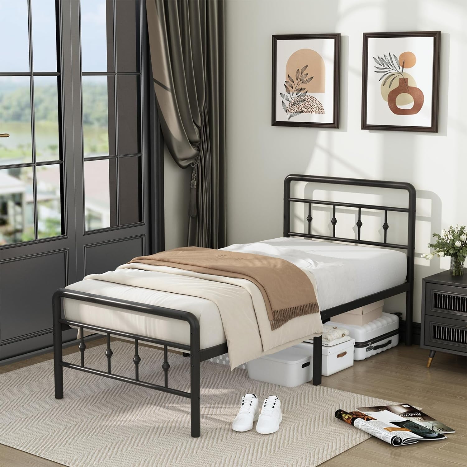 16 Inch Twin XL Bed Frame with Headboard and Footboard, Classic Metal ...