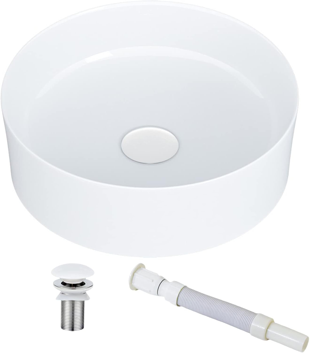 16 Inch Vessel Sink for Bathroom Modern Round Sinks Above Counter White ...