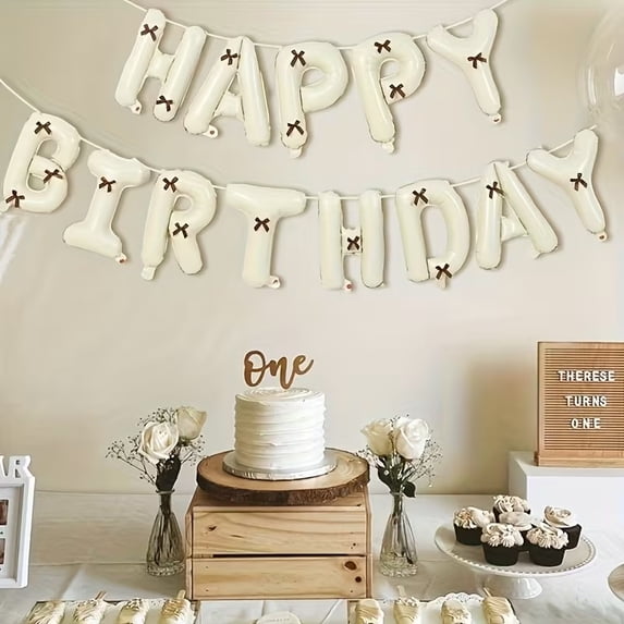 16 Inch Vintage Style Cream Aluminum Birthday Balloon Set - Happy ...