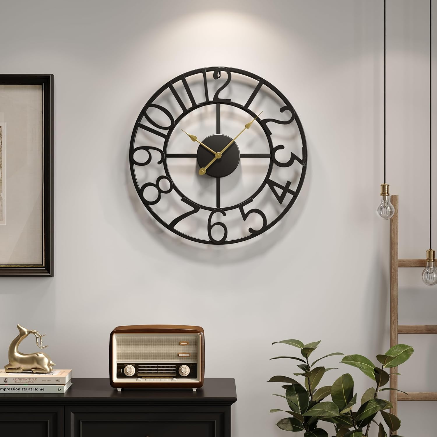 16 Inch Wall Clock, Large Black Metal Wall Clock Battery-Operated ...
