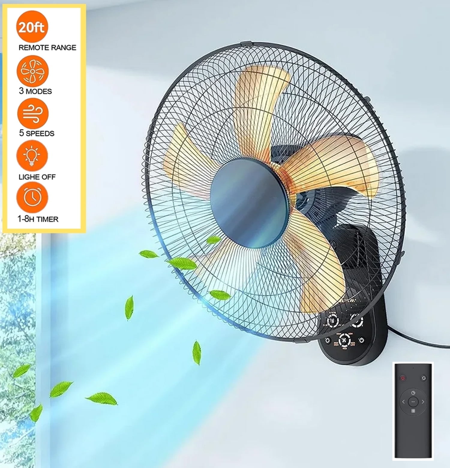Easoger Wall Mount Fan, 16 Inch Wall Fan with 5 Speeds, 8 Hour Timer ...