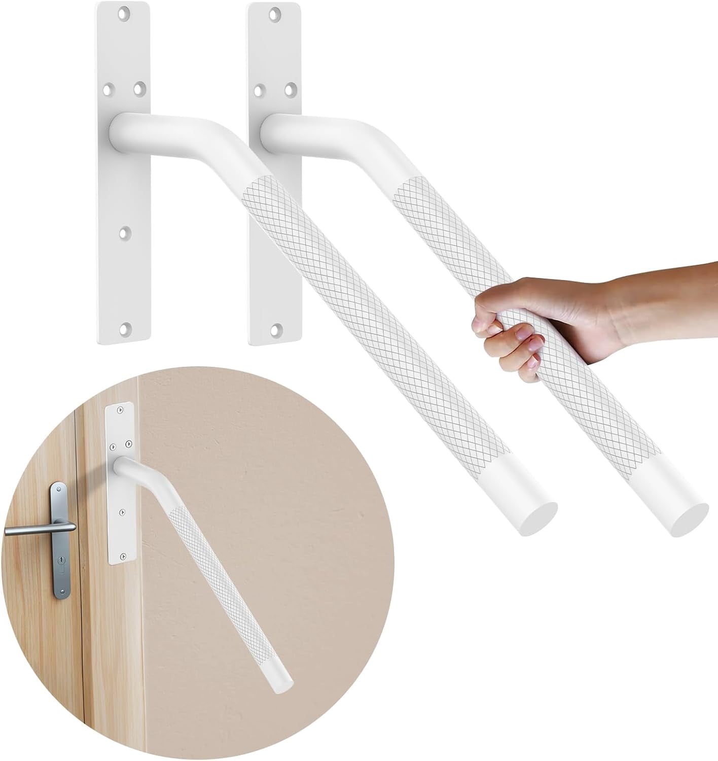 16 Inch White 1-3 Step Handrail w/Anti- Slip Knurled Grip, 2 Pack ...