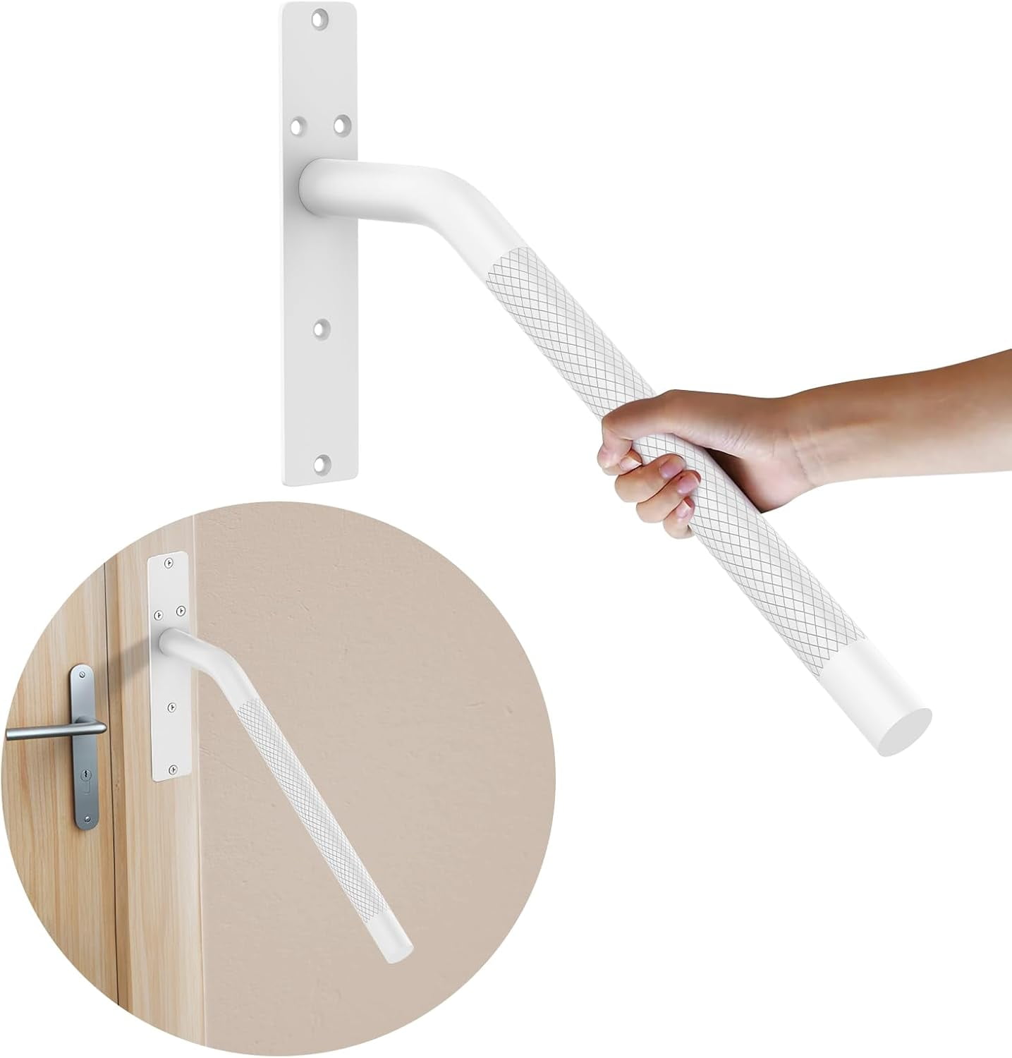 16 Inch White 1-3 Step Handrail w/Anti- Slip Knurled Grip, Stainless ...