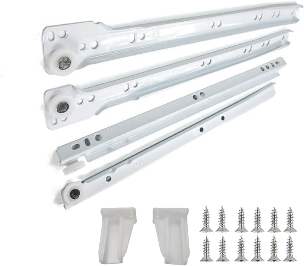 16 Inch White Euro Slides Pack of 8 Self Closing, Double Stopper ...