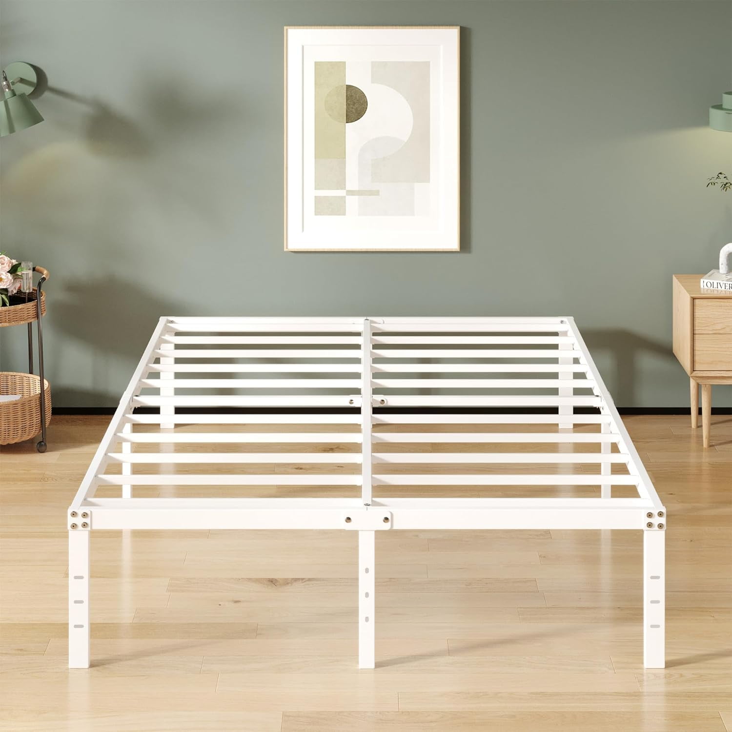 16 Inch White King Bed Frame Heavy Duty Metal Platform King Size Bed ...