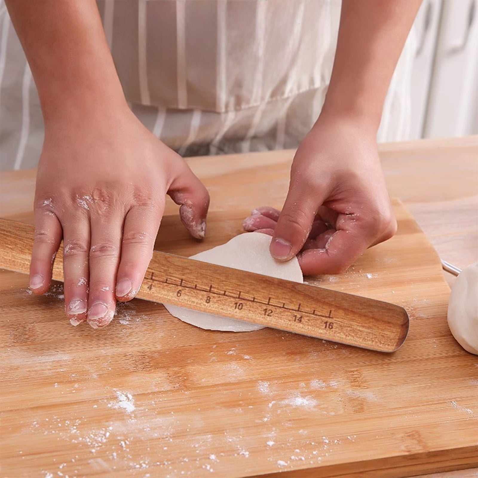 16 Inch Wooden Dough Roller, Solid Wood Rolling Pin for Baking Bread ...