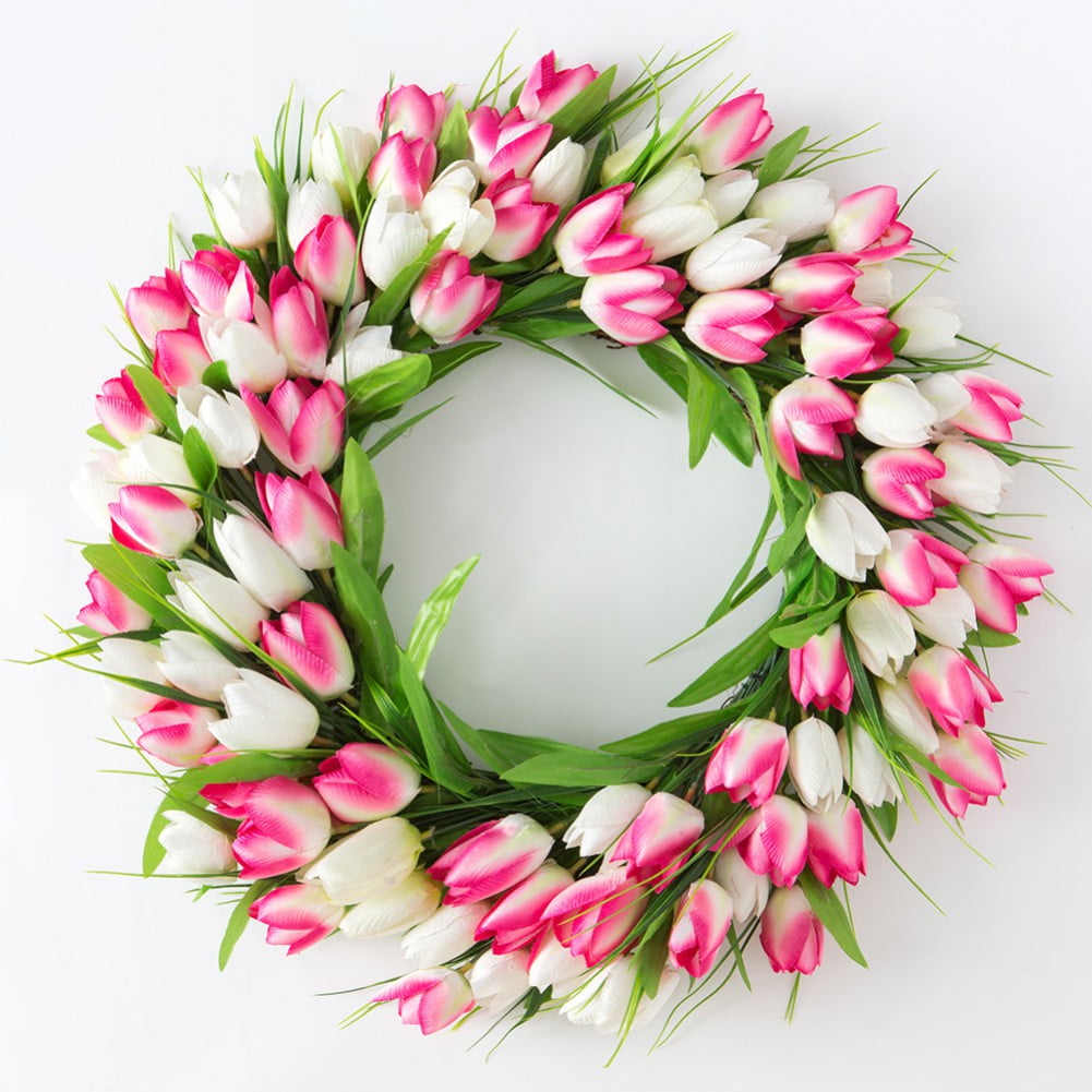 16 Inches Artificial Tulip Wreaths Tulip Flower Door Wreath Spring ...