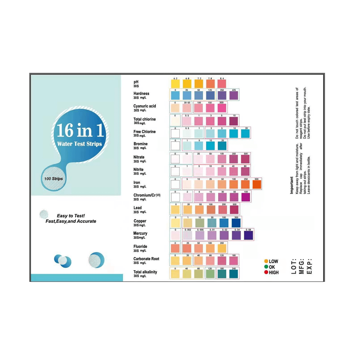 16 Items of Water Quality Test Paper for Drinking Water, Swimming Pool ...