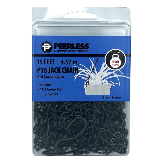 #16 Jack Chain Kit, Black, 15', 4 S-Hooks, Peerless Chain Company ...