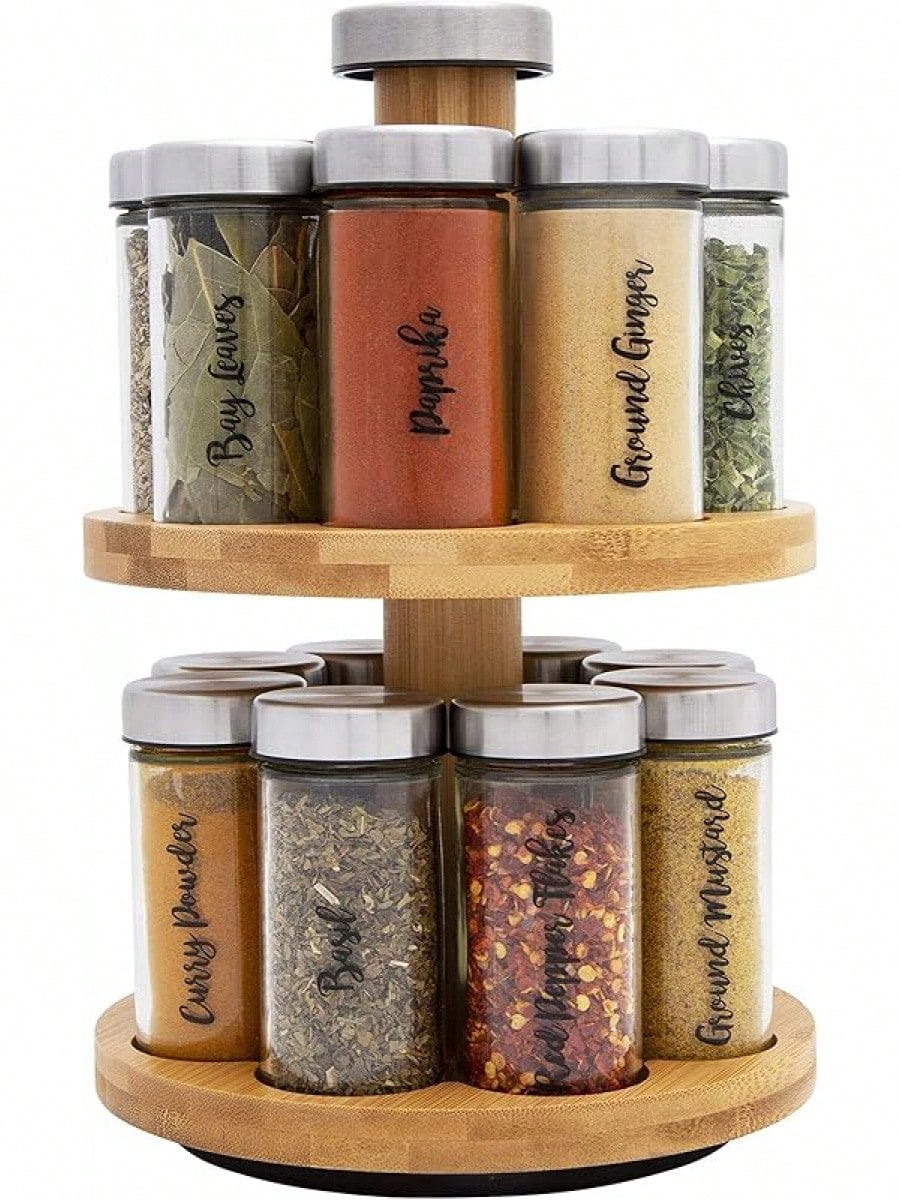 16 Jar Acacia Wood & Metal Wire Spice Rack With Spices Included ...