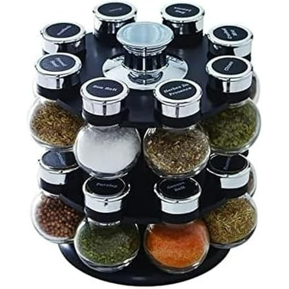 16 Jar Revolving Countertop Spice Rack with Lift & Pour Caps, Includes ...