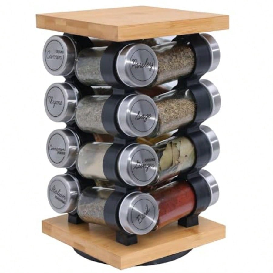 16-Jar Rotating Spice Rack with Spices Included Pre-Filled Spice Racks ...