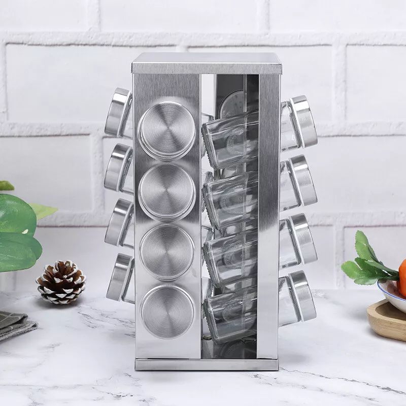 16 Jar Spice Rack Seasoning Organizer Revolving Countertop Stainless ...