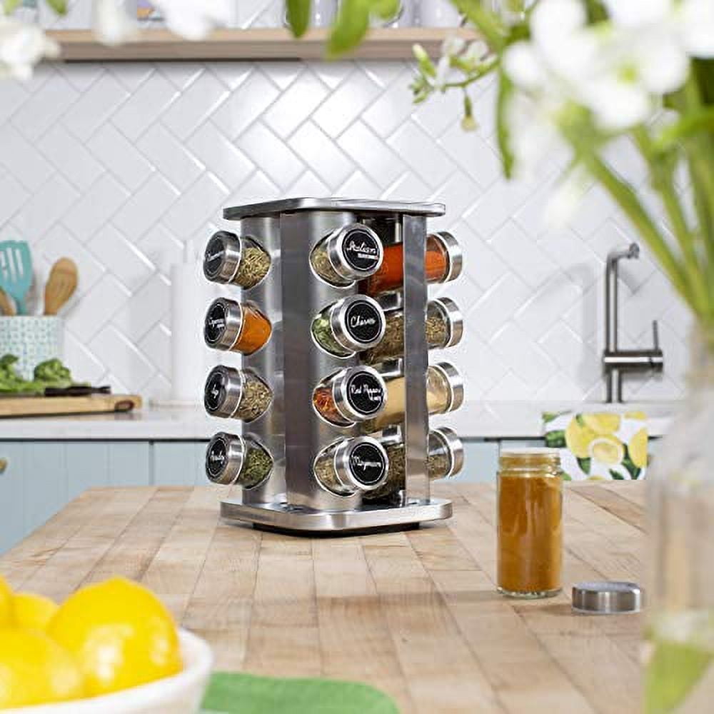 16 Jar Spice Rack with Spices Included - Rotating Countertop Tower ...