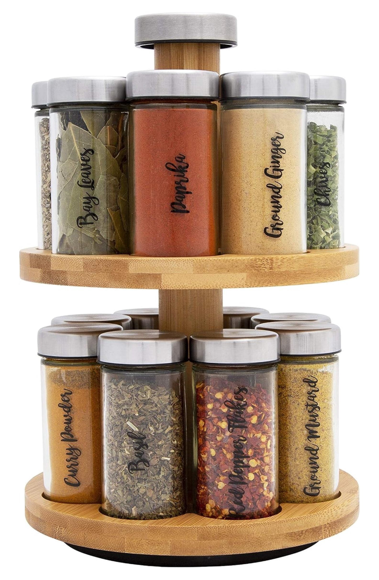 16 Jar Spice Rack with Spices Included - Rotating Countertop 2 Tier ...