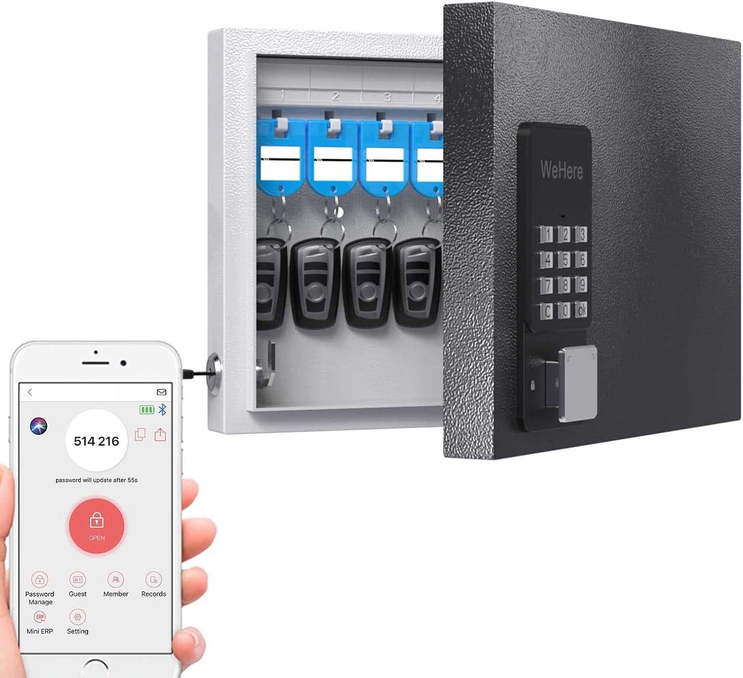 16 Key Lock Box Wall Mount, Smart Key Cabinet, One Time Password, Fixed ...
